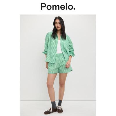 Pomelo 复古撞色条纹休闲短裤女松紧腰宽松显瘦百搭通勤A字短裤