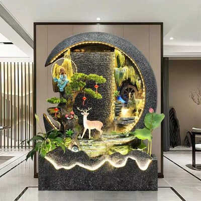 中式流水b摆件水幕墙庭院循环水招财客厅鱼缸别墅假山玄关落地装