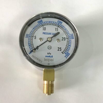 25kpa 嘴巴可以吹动的压力表 直径6.5cm 压力0-2500mmh2o 螺纹m14