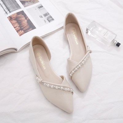 2024年夏季新款浅口尖头平底软底侧空瓢鞋温柔仙女风单鞋豆豆鞋女