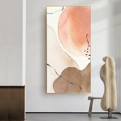 走粉沫QX202207代简约风格现玄关装饰粉色白色抽象壁画民酒店宿廊