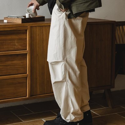 古叔的着 美式休闲垂感机能束脚裤盐缩双褶工装伞兵X裤宽松军裤男