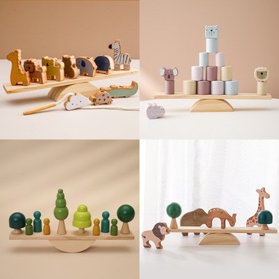 ins木质多功能益智玩具动手动脑玩具穿绳色彩认知堆叠跷跷板玩具