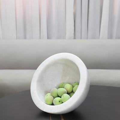 现代简约何理斜切半圆大石果盘托盘客厅几茶几餐BQT软装家居装饰