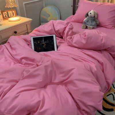 粉水洗棉四件套少女心树莓床上学生宿舍寝室床单人治被套三件套愈