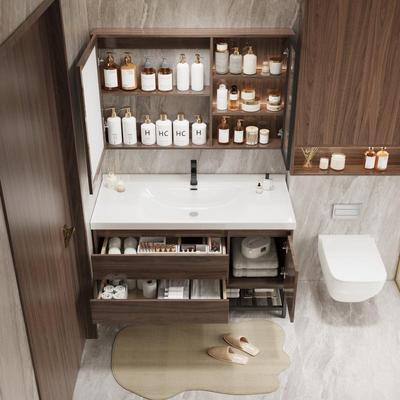 W6818中式实木胡桃陶瓷一手体盆浴组合卫生室间台盆柜洗漱台柜洗