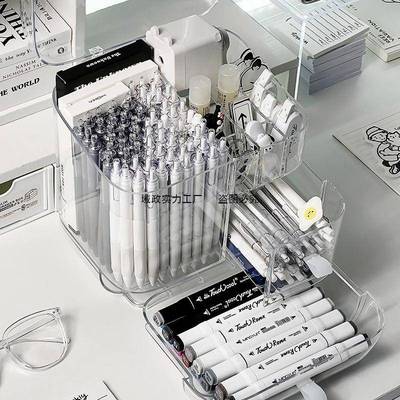 笔筒收纳盒高学颜值文具置物架桌用面习AXV品整理带盖亚克力箱分