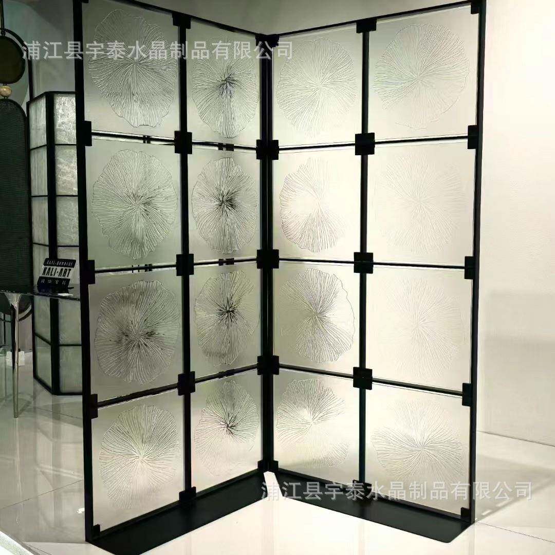 水晶菊花风装饰透明莲叶片块挂不锈180钢框架隔方断玻璃砖新款镂