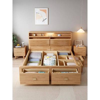 大人半脚高储物床高多功能全实木单双人原木多抽屉AQH箱高储收物