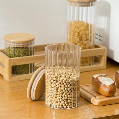 相思木璃盖玻密封硅罐储物罐条纹茶叶杂粮罐高硼厨房收罐纳841罐
