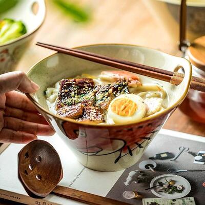 双耳泡粉面碗陶瓷面碗家用2025新款漂亮汤面釉碗下彩餐具OKT嗦碗