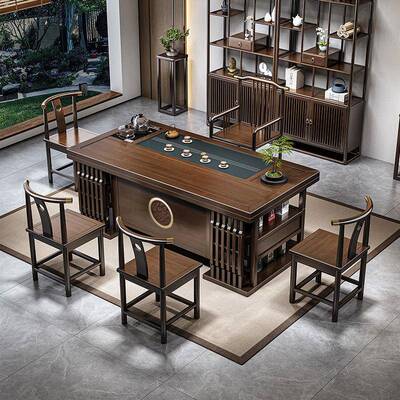 新中式实木茶桌椅组合办公室家用整阳台一体一套功夫台泡PZA茶几