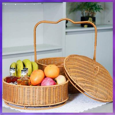 ?仿户藤外野餐双购层拜拜UAQ篮编织手提箱大容量买菜水果篮带盖物