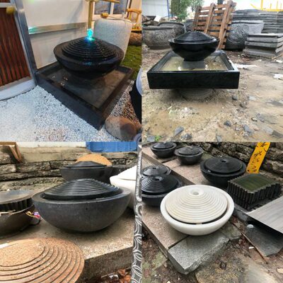 石雕流水钵喷泉景观户外石头涌泉喷水日式水池庭院枯山水造景石钵