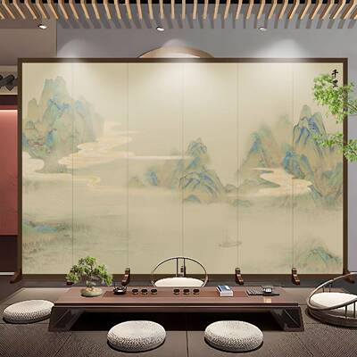 中式屏隔断客厅玄关遮山挡办公酒店风TXB水画折室叠移动折屏古典