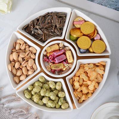 纯白陶瓷水果盘零竹食盘分格盘餐盘点心素菜GWZ拉拼配木沙托盘旋