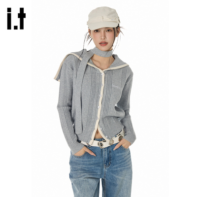 it GROUNDZERO 秋季美式系带装饰简约风高级感开衫毛衣针织衫外套