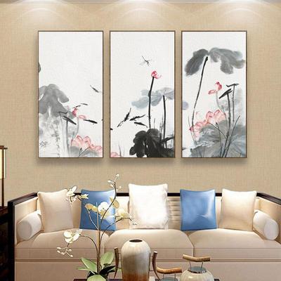 中式客厅装饰画禅水新中式墨墨荷花玄关画茶室厅挂画酒餐店背新景