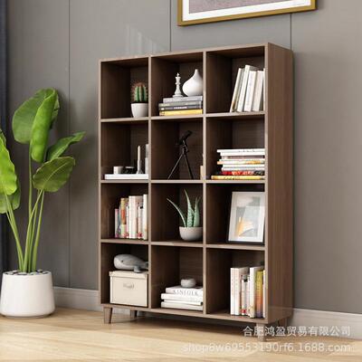 LHP木落地书实柜自由组合格子无门置物柜书楼架收梯下储物柜玩具