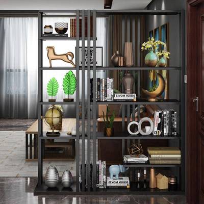 进玄关隔断门中屏风PF001式客厅断隔墙置物架入户挡原木风装饰栅