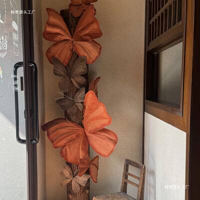 大型蝴蝶秋季氛围感墙RWG布置店铺美陈橱道门头窗贴装饰枯叶蝶具