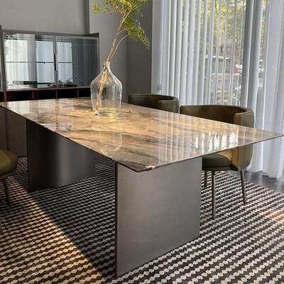 进口威尼斯棕天然大理石餐桌高端意式极简轻奢Linha塞纳河6人饭桌