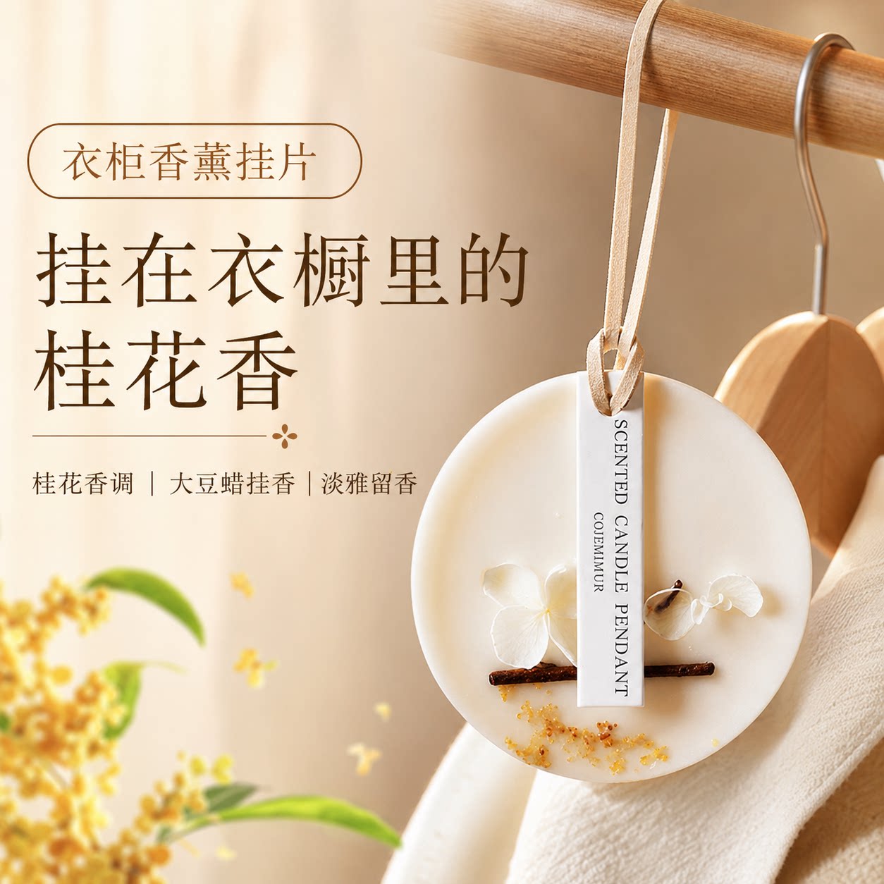 栀子花衣柜专用香薰蜡片香片衣橱家用卧室内持久桂花衣服香氛挂件