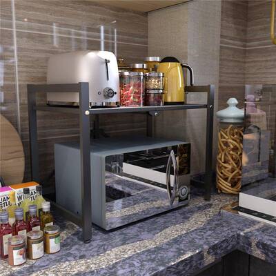 厨房置物架不锈钢烤台双面微波炉架层桌收0050纳面箱架子省空间设