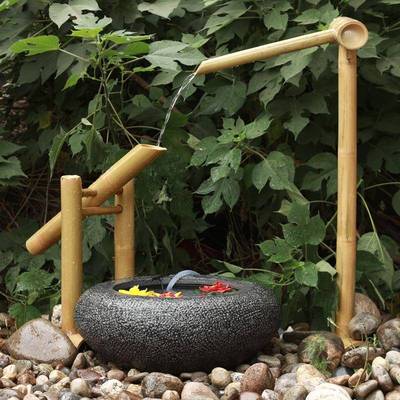 竹式庭流水景观ZG-62563摆件石槽水钵养花石钵户外园林院子滴水缸