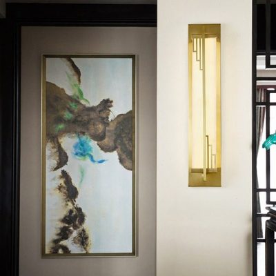 云石新中式全铜壁灯简约客厅电视背景墙中国风卧室过道长条墙壁灯