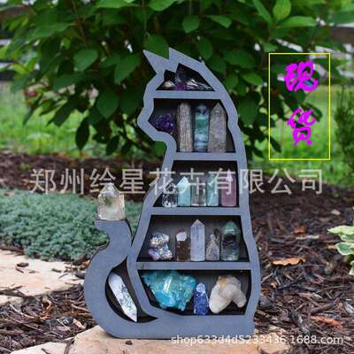 跨境爆款Cat in the Moon Crystal Wooden Shelf月亮水晶架子猫
