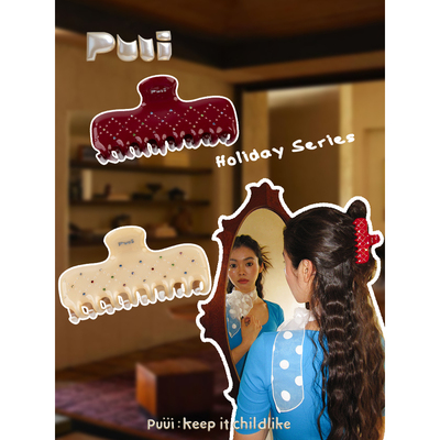 puui噗又假日系列醋酸抓夹复古个性发饰后脑勺发抓红色鲨鱼夹女生