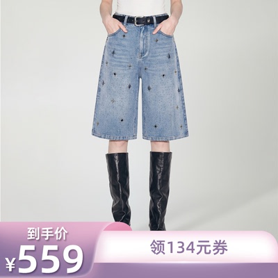 【所有姐姐的衣橱】Runawayartist 烫钻高腰复古五分裤