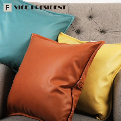 纯色马仕橙橘色科技布仿皮沙发靠垫轻奢I抱枕套酒店汽车腰客厅定
