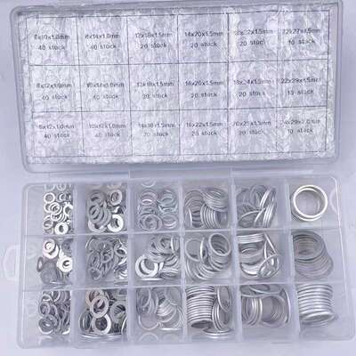 450pcs垫片复合垫圈铝合金垫圈平垫圈组合铝垫圈18款修理盒铝垫片