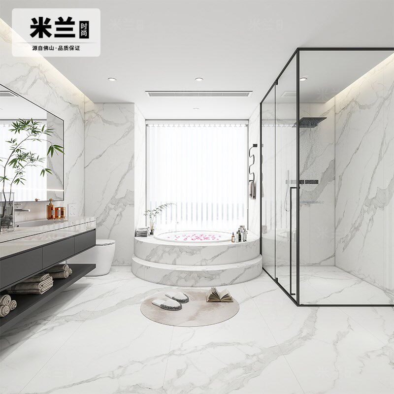 伯克利白800X2600岩板大板瓷砖别墅酒店卫生间浴室墙砖背景墙连纹