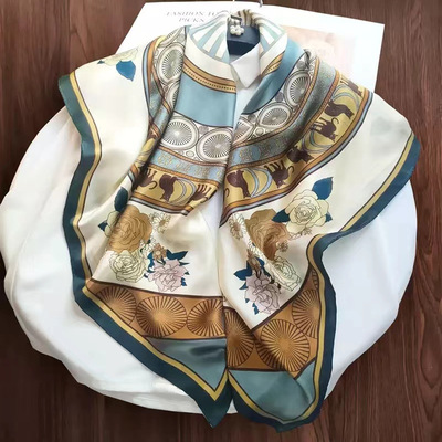 100%桑蚕丝【花海年轮】65方巾单面真丝丝巾百搭女士气质B058