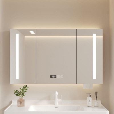 卫生间挂墙式置物架浴室储物柜智能单独镜柜实木化妆镜收纳置放架