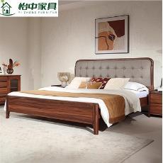 黑胡桃木实木床1.8米现代简约双人床1.5m真皮软包床高箱储物家具