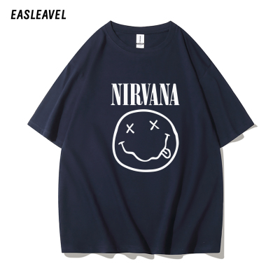 夏款潮肩NIRVANA乐队笑脸纯棉短袖宽松纯色T恤男女同款半袖上衣