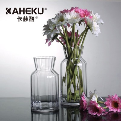 aheu简约欧式竖棱透明玻璃花瓶插养桌面创意装饰摆件