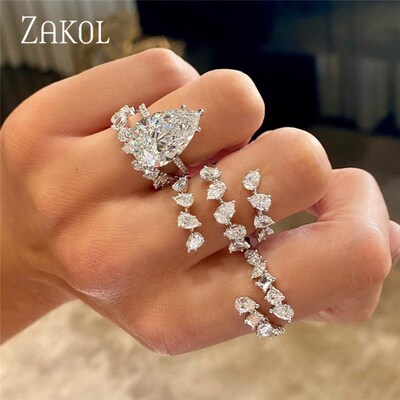 ZAKOL Fashion 3 Layers Irregular Zirconia Open Rings for Wom