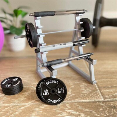 Squat Rack Pen Howlder 独立站创意迷你杠铃笔架摆件办公室摆件