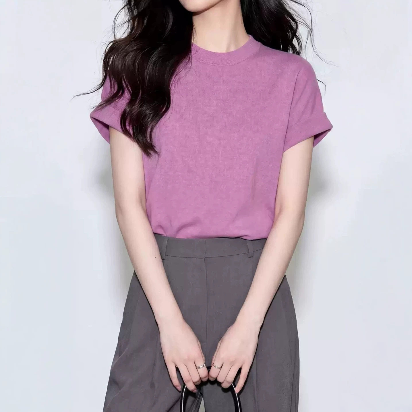 夏季短袖上衣女款2026超火减龄韩系独特漂亮巨好看不撞款紫色t恤