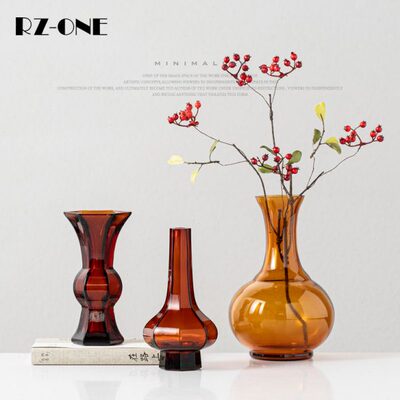Rzone 新中式琉璃花瓶玻璃高档样板房间书房茶室家居软装饰品摆件