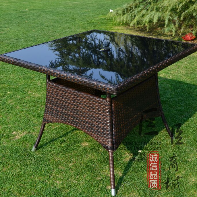 包邮户外编藤休闲玻璃桌庭院包藤桌简约咖啡餐桌仿藤茶几洽谈桌子