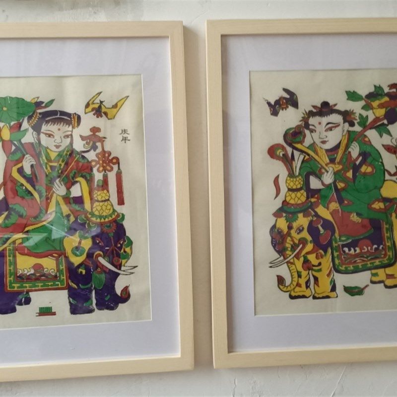 2024新年门神朱仙镇木版年画精品实木画框纯手工刻印传统装饰画