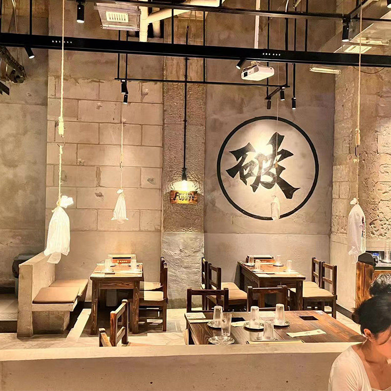 复古桌椅地摊烧烤桌破店肥哈店桌子做旧80年代实木饭店串串火锅凳