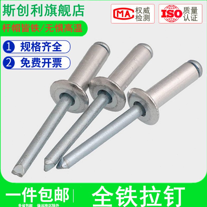 全铁抽芯铆钉铁铆钉高强度钢拉钉M3.2M4M5*6x8x13x16-30铁拉铆钉