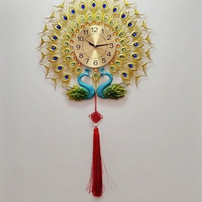 欧式大气创意孔雀开屏挂钟 现代装饰客厅个性时尚时钟 家用静音钟